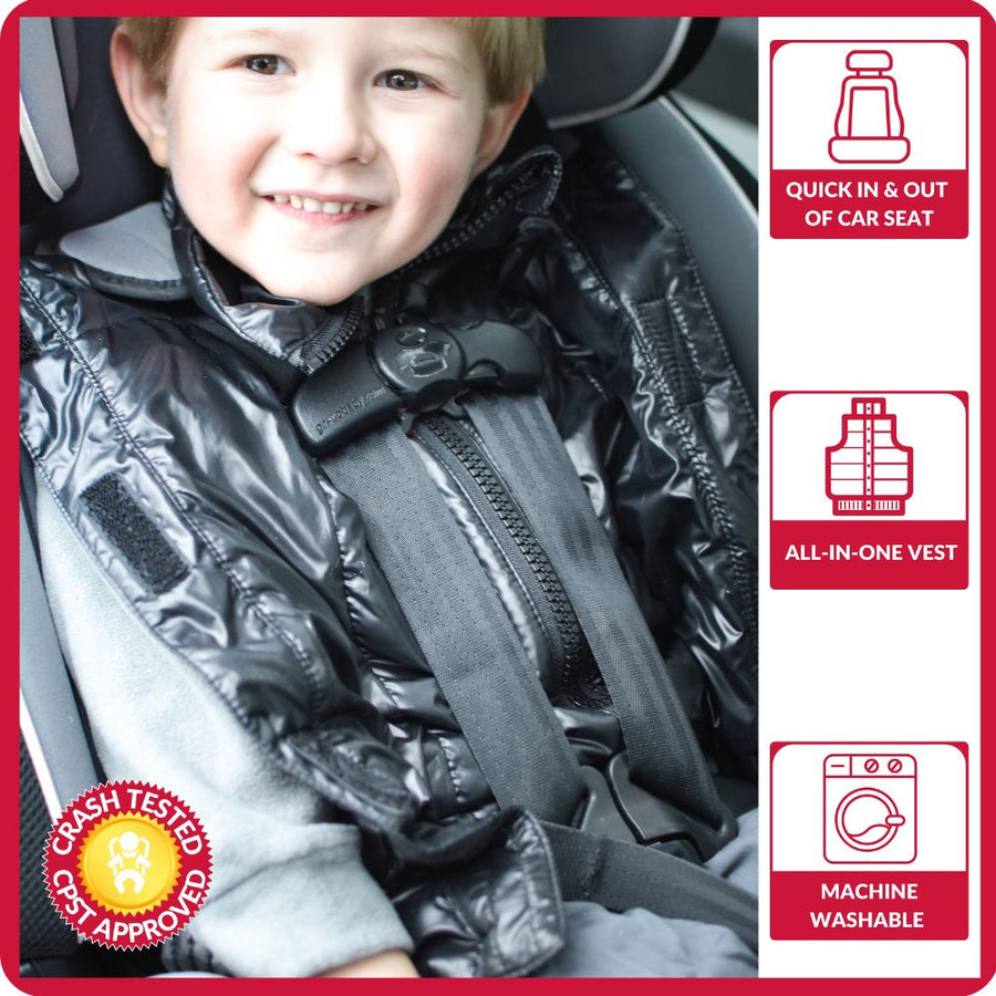 Car Seat Coat | One Kid Road Coat Vest – Black | Safety Certified – Onekid