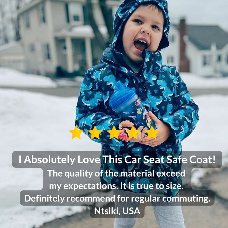 Car Seat Coat | One Kid Road Coat Vegan – Navy Raptor Print – Onekid